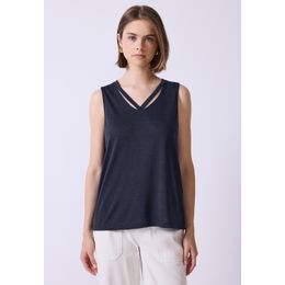 Tr&auml;gertop STREET ONE STUDIO, Damen, Gr. 34, blau (schwarz void blau), Stoff, 80% Polyester, 20% Viskose, unifarben, normal normal, V-Ausschnitt, abgesteppt, Tops Tr&auml;gertop, aus elastischem Materialmix