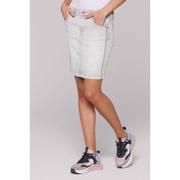 Jeansrock SOCCX, Damen, Gr. XXL, cloudy grau jogg, Denim/Jeans, Material: 68% Baumwolle, 16% Polyester, 14% Lyocell, 2% Elasthan, Zusatz: Enth&auml;lt nichttextile Teile tierischen Ursprungs (Badge), bestickt, slim fit, R&ouml;cke Jeansrock, mit Gehschlitz