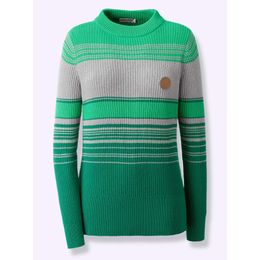 Stehkragenpullover Casual Looks "Stehkragen-Pullover", Damen, Gr. 40, gr&uuml;n (gr&uuml;n, steingrau), 100% Baumwolle, gemustert, gestreift, mehrfarbig, Pullover Stehkragenpullover