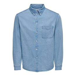 Only & Sons Jeanshemd ONLY & SONS "ONSORSON REGULAR YFM DNM SHIRT NOOS", Herren, Gr. M, N-Gr, light blau denim, Web, Obermaterial: 100% Baumwolle, unifarben, regular fit normal, Hemden Jeanshemd