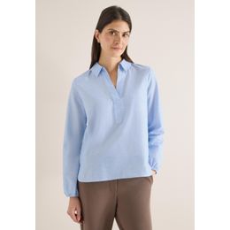 Langarmbluse Cecil, Damen, Gr. L (42), blouse blau, Web, 100% Baumwolle, unifarben, klassisch normal, V-Ausschnitt, elastischer Bund, Blusen, aus reiner Baumwolle