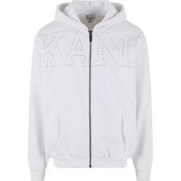 Kapuzenpullover Karl Kani "Karl Kani Herren KM234-014-1 KK Studded Retro OS Full Zip Hoodie", Herren, Gr. XL, wei&szlig;, 80% Baumwolle, 20% Polyester, unifarben, oversize, ohne Ausschnitt, Pullover Kapuzenpullover