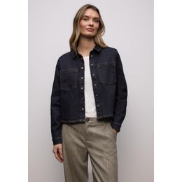 Langarmbluse Street One, Damen, Gr. 38, rinse blau washed, Web, 72% Baumwolle, 27% Polyester, 1% Elasthan, unifarben, klassisch normal, V-Ausschnitt, ausgestellter Saum, Blusen, in Denim-Optik