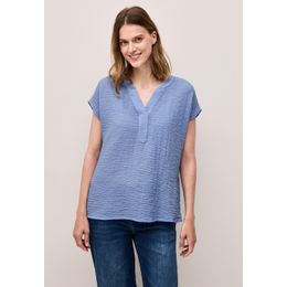 Kurzarmbluse Cecil, Damen, Gr. XL (44), blau (deep pastel blau), Web, 99% Baumwolle, 1% Elasthan, unifarben, normal normal, Rundhals, abgesteppt, Blusen, aus Baumwolle mit Stretchanteil