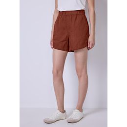 Shorts STREET ONE STUDIO, Damen, Gr. 46, braun (sienna braun), Stoff, 100% Leinen, unifarben, loose fit kurz, Hosen Shorts, mit seitlichen Einschubtaschen