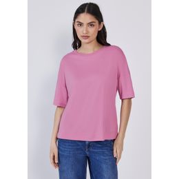 T-Shirt STREET ONE STUDIO, Damen, Gr. 36, rosa (intense rose), Stoff, 65% Modal, 35% Polyester, unifarben, loose fit normal, Rundhals, abgesteppt, Shirts T-Shirt, aus softem Materialmix