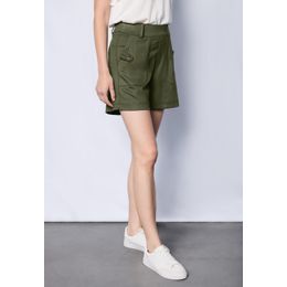 Shorts STREET ONE STUDIO, Damen, Gr. 40, gr&uuml;n (peridot gr&uuml;n), Stoff, 71% Viskose, 25% Polyester, 4% Elasthan, unifarben, loose fit kurz, Hosen Shorts, High Waist