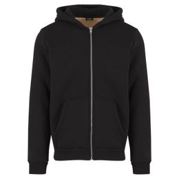 Kapuzenpullover Urban Classics "Urban Classics Bonded Sherpa Zip Hoody", Herren, Gr. L, schwarz, 68% Baumwolle, 32% Polyester, unifarben, loose fit, ohne Ausschnitt, Pullover Kapuzenpullover