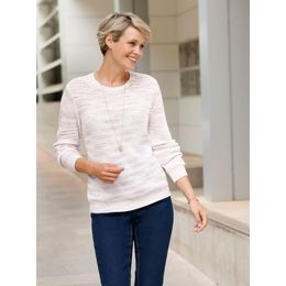 Rundhalspullover Classic Basics "Rundhals-Pullover", Damen, Gr. 38, lila (ecru, violett, gemustert), 100% Polyacryl, gemustert, mehrfarbig, Pullover Rundhalspullover