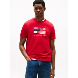 T-Shirt Tommy Hilfiger "AMERICANA MONOTYPE FLAG BOX TEE", Herren, Gr. XL, rot (medium rot), Single Jersey, Obermaterial: 100% Baumwolle, regular fit, Rundhals, Shirts T-Shirt, Mit markanter Stickerei
