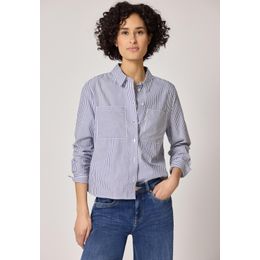 Langarmbluse Street One, Damen, Gr. 42, original blau, Web, 100% Baumwolle, gestreift, klassisch normal, V-Ausschnitt, B&uuml;ndchen, Blusen, aus reiner Baumwolle