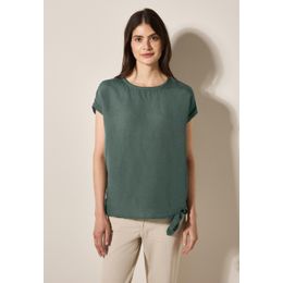 Kurzarmbluse Cecil, Damen, Gr. L (42), gr&uuml;n (balmy khaki), Web, 55% Leinen, 45% Viskose, unifarben, normal normal, Rundhals, B&uuml;ndchen, Blusen, aus softem Materialmix