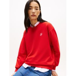 Sweatshirt Tommy Hilfiger "TH SCRIPT REG SWEATSHIRT", Damen, Gr. XS (34), fireworks, Sweatware, Obermaterial: 83% Baumwolle, 13% Polyester, 4% Elasthan, unifarben, gerade normal, Rundhals, Sweatshirts Sweatshirt, mit kleinem Logo-Stick
