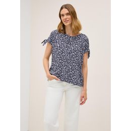 Kurzarmbluse Cecil, Damen, Gr. M (40), urban dunkelblau, Stoff, 100% Viskose, gemustert, normal normal, V-Ausschnitt, Umschlagbund, Blusen, aus softer Viskose