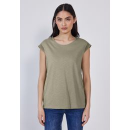 T-Shirt STREET ONE STUDIO, Damen, Gr. 46, gr&uuml;n (arid gr&uuml;n), Web, 50% Modal, 50% Baumwolle, unifarben, gerade normal, Rundhals, B&uuml;ndchen, Shirts T-Shirt, im soften Baumwoll-Mix