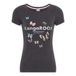 T-Shirt Kangaroos, Damen, Gr. 36/38, bunt (dunkelgrau, bunt), Rippware, Obermaterial: 100% Baumwolle, bedruckt, gemustert, k&ouml;rpernah h&uuml;ftbedeckend, Rundhals, Shirts T-Shirt, Kurzarm, k&ouml;rpernahe Passform, aus Rippware