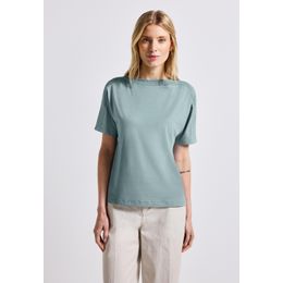 T-Shirt Street One, Damen, Gr. 36, blau (arona blau), Stoff, 95% Viskose, 5% Elasthan, unifarben, normal normal, U-Boot-Ausschnitt, normaler Saum, Shirts T-Shirt, in Unifarbe