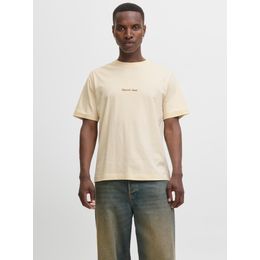 Jack & Jones Kurzarmshirt JACK & JONES "JORNORREBRO EMB TEE SS CREW NECK NOOS", Herren, Gr. L, wei&szlig; (antique wei&szlig;), Jersey, Obermaterial: 100% Baumwolle, bedruckt, relaxed fit normal, Rundhals, gerader Abschluss, Shirts, mit Logo Print