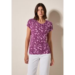 T-Shirt Cecil, Damen, Gr. XL (44), rosa (cherry blossom pink), Web, 50% Baumwolle, 50% Modal, bedruckt, gerade normal, V-Ausschnitt, B&uuml;ndchen, Shirts T-Shirt, im soften Baumwoll-Mix