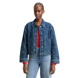 Jeansjacke Tom Tailor Denim, Damen, Gr. L, mid blau, Denim/Jeans, Obermaterial: 100% Baumwolle, bedruckt, regular fit h&uuml;ftlang, abgesteppte Kante, Jacken Jeansjacke, mit All-Over-Herz-Print