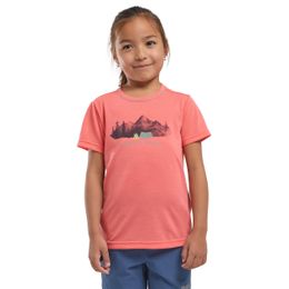T-Shirt Jack Wolfskin "HIKING GRAPHIC T KIDS", Jungen, Gr. 128, print, sunsetcoral, Obermaterial: 100% POLYESTER, Shirts T-Shirt