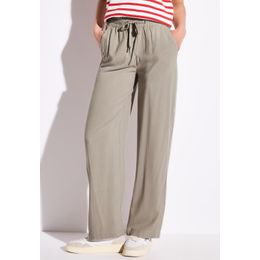 Stoffhose Street One, Damen, Gr. 38, L&auml;nge 30, grau (buff grau), Stoff, 100% Viskose, unifarben, loose fit normal, Hosen Stoffhose, Elastikbund mit Tunnelzug