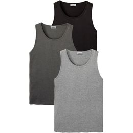 Tanktop bonprix, Herren, Gr. 60/62 (XXL), grau (grau meliert, anthrazit meliert, schwarz), Jersey, Obermaterial: 70% Baumwolle, 30% Viskose, mehrfarbig, meliert, unifarben, regular fit h&uuml;ftbedeckend, Rundhals, Tops Tanktop, Regular Fit, Rundhalsausschnitt