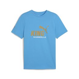 T-Shirt Puma "Olympique de Marseille KING Logo T-Shirt Herren", Herren, Gr. L, bleu azur gold blau, Obermaterial: 100% Baumwolle; Rippe: 71% Baumwolle, 29% Polyester, regular fit, Rundhals, Shirts T-Shirt