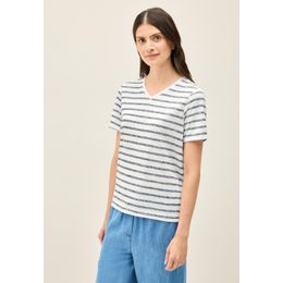 T-Shirt Cecil, Damen, Gr. L (42), blau (urban navy blau), Stoff, 55% Polyester, 45% Viskose, gestreift, normal normal, V-Ausschnitt, abgesteppt, Shirts T-Shirt, aus elastischem Materialmix