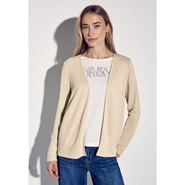 Cardigan Street One, Damen, Gr. 34, beige (cotton beige), Stoff, 60% Viskose, 40% Polyester, unifarben, gerade normal, ohne Ausschnitt, B&uuml;ndchen, Strickjacken, verschlusslos