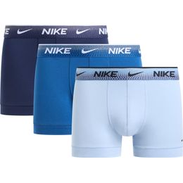 Trunk NIKE UNDERWEAR "TRUNK 3PK", Damen, Gr. M, 3 Stk., lit arm bl, crt bl, obsdn, grdt dsh wb, Jersey, Obermaterial: 95% Baumwolle, 5% Elasthan, unifarben, k&ouml;rpernah, Unterhosen, mit Logo-Elastikbund