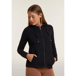 Kapuzensweatjacke Freddy "ZIP Hoody Jacket", Damen, Gr. XS (34), schwarz, Sweatware, Obermaterial: 48% Baumwolle, 48% Modal, 4% Elasthan, Strukturmuster, unifarben, relaxed fit normal, ohne Ausschnitt, Sweatjacken, mit Struktur