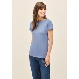 T-Shirt Cecil, Damen, Gr. XL (44), blau (deep pastel blau), Stoff, 82% Viskose, 10% metallisierte Fasern, 8% Polyamid, gl&auml;nzend, comfort fit normal, U-Boot-Ausschnitt, Umschlagbund, Shirts T-Shirt, mit U-Boot-Ausschnitt