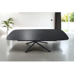 Esstisch 180 (240) x 90 cm schwarz matt Keramiktisch ausziehbar Mikado Gestell schwarz MELODIE