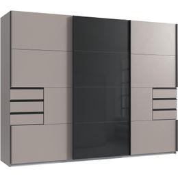 Schwebet&uuml;renschrank wimex "Tilburg", schwarz (saharagrau, durchg&auml;ngige t&uuml;rfront glas schwarz, absetzung grafit), B:270cm H:208cm T:65cm, Holzwerkstoff, Schr&auml;nke, Schwebet&uuml;renschrank, mit Glaselementen