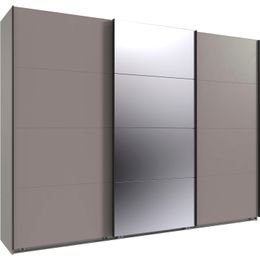 Kleiderschrank wimex "Mugano, Made in Germany, Lieferung bis in Deine Etage und Stellort", schwarz (saharagrau, griffe schwarz), B:270cm H:208cm T:65cm, Holzwerkstoff, Schr&auml;nke, Kleiderschrank, 3 Schwebet&uuml;ren, gro&szlig;e Gr&ouml;&szlig;en, mit oder ohne Spiegel, Metallgriffe