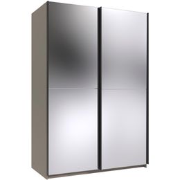 Kleiderschrank wimex "Mugano, B/T/H 135 oder 180/65/198cm, Made in Germany", schwarz (saharagrau, griffe schwarz), B:135cm H:198cm T:65cm, Holzwerkstoff, Schr&auml;nke, Kleiderschrank, 2 Schwebet&uuml;ren mit oder ohne Spiegel, Metallgriffe