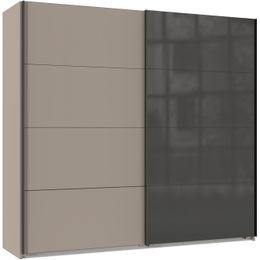 Kleiderschrank wimex "Tilburg, Metallgriffe, Made in Germany", schwarz (saharagrau, durchg&auml;ngige t&uuml;rfront glas schwarz, absetzung grafit), B:225cm H:208cm T:65cm, Schr&auml;nke, Kleiderschrank, mit Schwebet&uuml;ren, jeweils 1 Glaselement, 180, 225 oder 270cm breit
