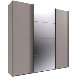 Kleiderschrank wimex "Mugano, Made in Germany, Lieferung bis in Deine Etage und Stellort", schwarz (saharagrau, griffe schwarz), B:225cm H:236cm T:65cm, Holzwerkstoff, Schr&auml;nke, Kleiderschrank, 3 Schwebet&uuml;ren, gro&szlig;e Gr&ouml;&szlig;en, mit oder ohne Spiegel, Metallgriffe