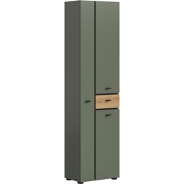 Hochschrank Welltime "VANN, H&Ouml;HE 191cm, 3 T&uuml;ren, 1 Schubkasten, 12 F&auml;cher, viel Stauraum", sage gr&uuml;n, evoke oak nachbildung, schwarz, B:51cm H:191cm T:30cm, FSC-zertifizierter Holzwerkstoff, Schr&auml;nke, Hochschrank, Universalschrank, Mehrzweckschrank, Schrank, Badschrank, Badezimmer
