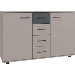 Kombikommode wimex "Taiga", grau (sandgrau, graphit), B:130cm H:83cm T:41cm, Spanplatte, Sideboards, Kombikommode, obere Schublade in Absatzfarbe oder uni wei&szlig;