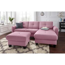 Sit & More Ecksofa SIT & MORE "Varese L-Form", rosa (altrosa), B:253cm H:91cm T:167cm, Bedruckte Microfaser (100% Polyester);Luxus-Microfaser ALTARA NUBUCK (100% Polyester);Struktur (100% Polypropylen), Sofas, Ecksofa, mit Federkern, wahlweise mit Bettfunktion und Stauraum
