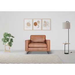 Loveseat Home Affaire "Pinto 105 cm, Cord, Chenille, Lederoptik", braun (cognac), B:105cm H:85cm T:97cm, Kunstleder (65% Polyester, 35% Lederfasern);Cord (92% Polyester, 8% Polyamide), Sessel, mit Keder, Metallf&uuml;&szlig;en und auch in Cord Bezug erh&auml;ltlich