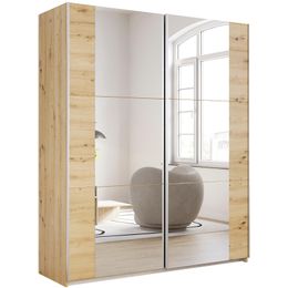 Schwebet&uuml;renschrank Rauch "Kleiderschrank Dreht&uuml;renschrank Schrank Garderobe KRONACH TOPSELLER", braun (eiche artisan, griffleisten alu, 2 spiegel), B:175cm H:210cm T:59cm, Holzwerkstoff, Schr&auml;nke, Schwebet&uuml;renschrank, optional ohne, mit 1 oder 2 Spiegel, viel Stauraum MADE IN GERMANY