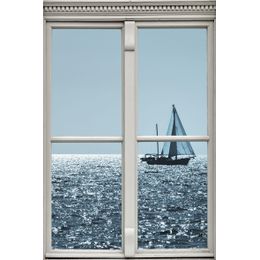 Wandsticker queence "Segelboot", blau, B:40cm H:60cm T:0,1cm, Wandtattoos, Wandsticker, Wandbild, selbstklebend, 3D, Fenster