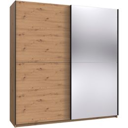 Kleiderschrank wimex "Mugano, B/T/H 135 oder 180/65/198cm, Made in Germany", schwarz (artisan, eiche nachbildung, griffe schwarz), B:180cm H:198cm T:65cm, Holzwerkstoff, Schr&auml;nke, Kleiderschrank, 2 Schwebet&uuml;ren mit oder ohne Spiegel, Metallgriffe