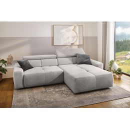 Jockenh&ouml;fer Ecksofa JOCKENH&Ouml;FER GRUPPE "Unos, L-Form, mit 60cm elektrischer Sitztiefenverstellung", hellgrau, B:299cm T:211cm, Korpus: 100% Polyester;Kissen: 100% Polyester, Sofas, Ecksofa, 140kg Belastbarkeit, USB, verstellbaren Kopfst&uuml;tzen & Zierkissen