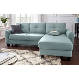 Sit & More Ecksofa SIT & MORE "Varese L-Form", blau (aqua), B:253cm H:91cm T:167cm, Bedruckte Microfaser (100% Polyester);Luxus-Microfaser ALTARA NUBUCK (100% Polyester);Struktur (100% Polypropylen), Sofas, Ecksofa, mit Federkern, wahlweise mit Bettfunktion und Stauraum