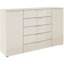 Schubkastenkommode Rauch "Kommode T&uuml;rkommode Sideboard Kombikommode FLIPP mit Glasfront", beige (beige, glas beige (champagner)), B:160cm H:99cm T:42cm, Holzwerkstoff, Sideboards, 2-t&uuml;rig, 5 Schubladen, Soft-Close, Oberboden und Front Glas, 2 Breiten