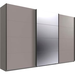 Kleiderschrank wimex "Mugano, Made in Germany, Lieferung bis in Deine Etage und Stellort", schwarz (saharagrau, griffe schwarz), B:313cm H:208cm T:65cm, Holzwerkstoff, Schr&auml;nke, Kleiderschrank, 3 Schwebet&uuml;ren, gro&szlig;e Gr&ouml;&szlig;en, mit oder ohne Spiegel, Metallgriffe